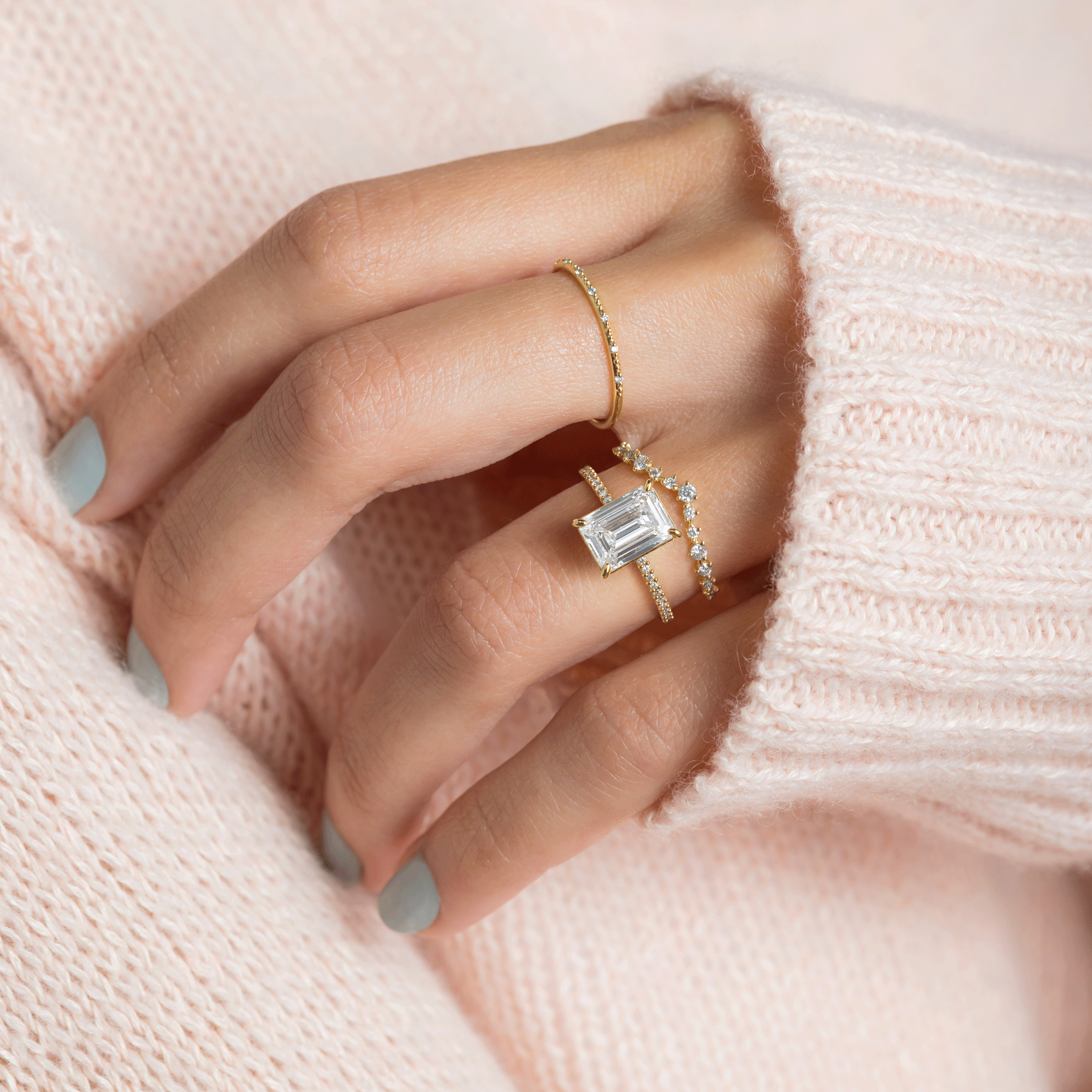 Whisper Ring with Pave Band, Emerald Cut | Melanie Casey