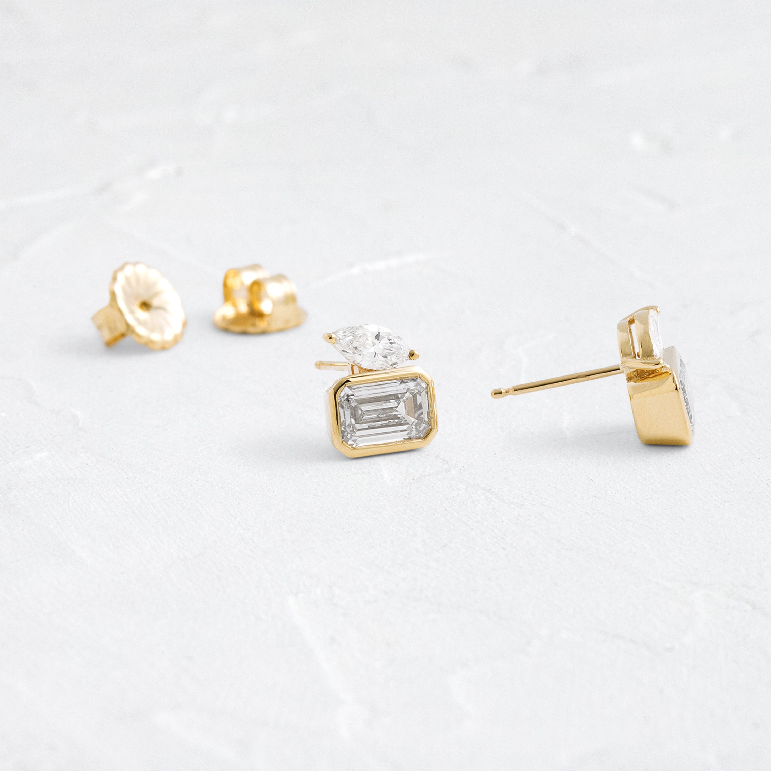 Poise Bezel Studs, Emerald Cut | Melanie Casey Jewelry