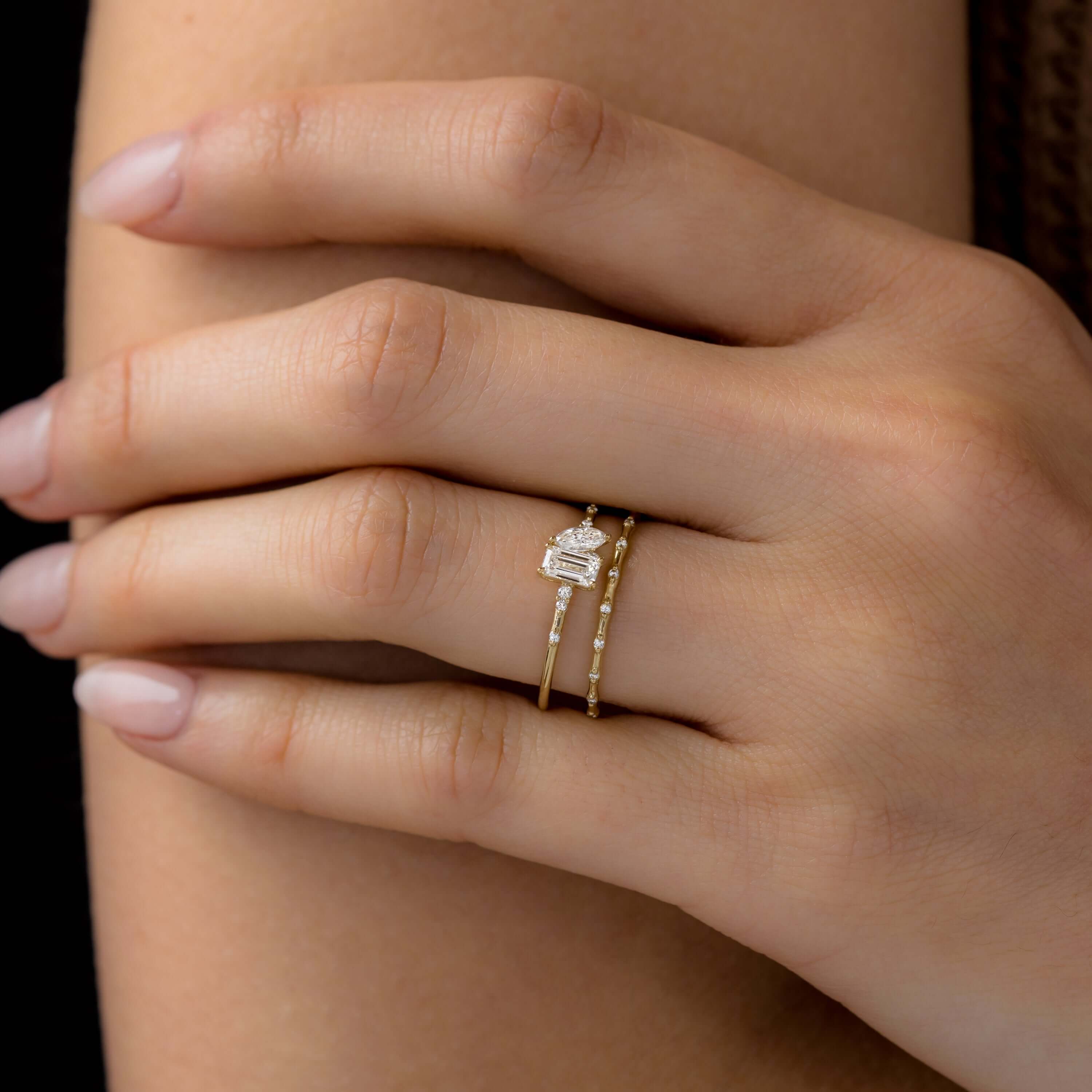 Toi et Moi Stacking Ring with Emerald and Marquise Cut Diamonds ...
