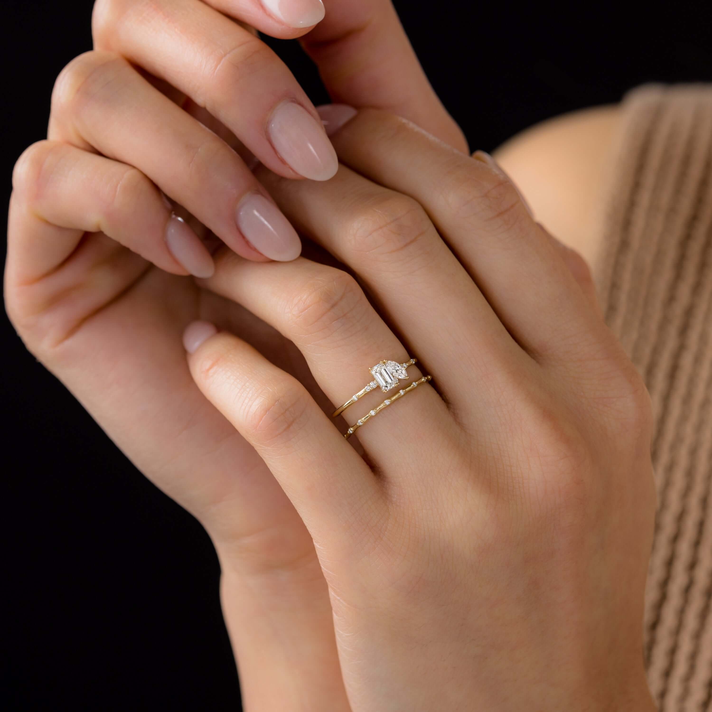 Toi et Moi Stacking Ring with Emerald and Marquise Cut Diamonds ...