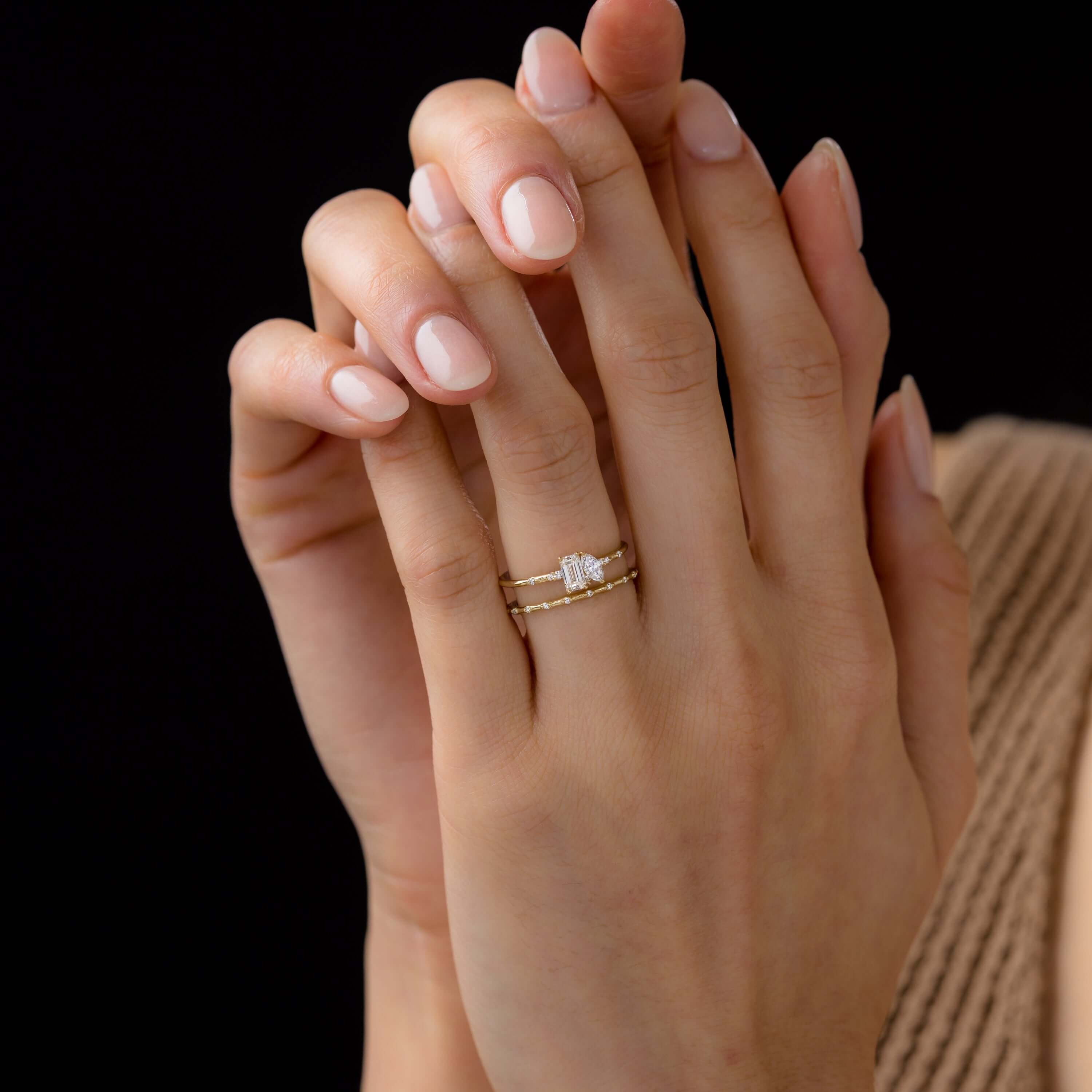 Toi et Moi Stacking Ring with Emerald and Marquise Cut Diamonds ...