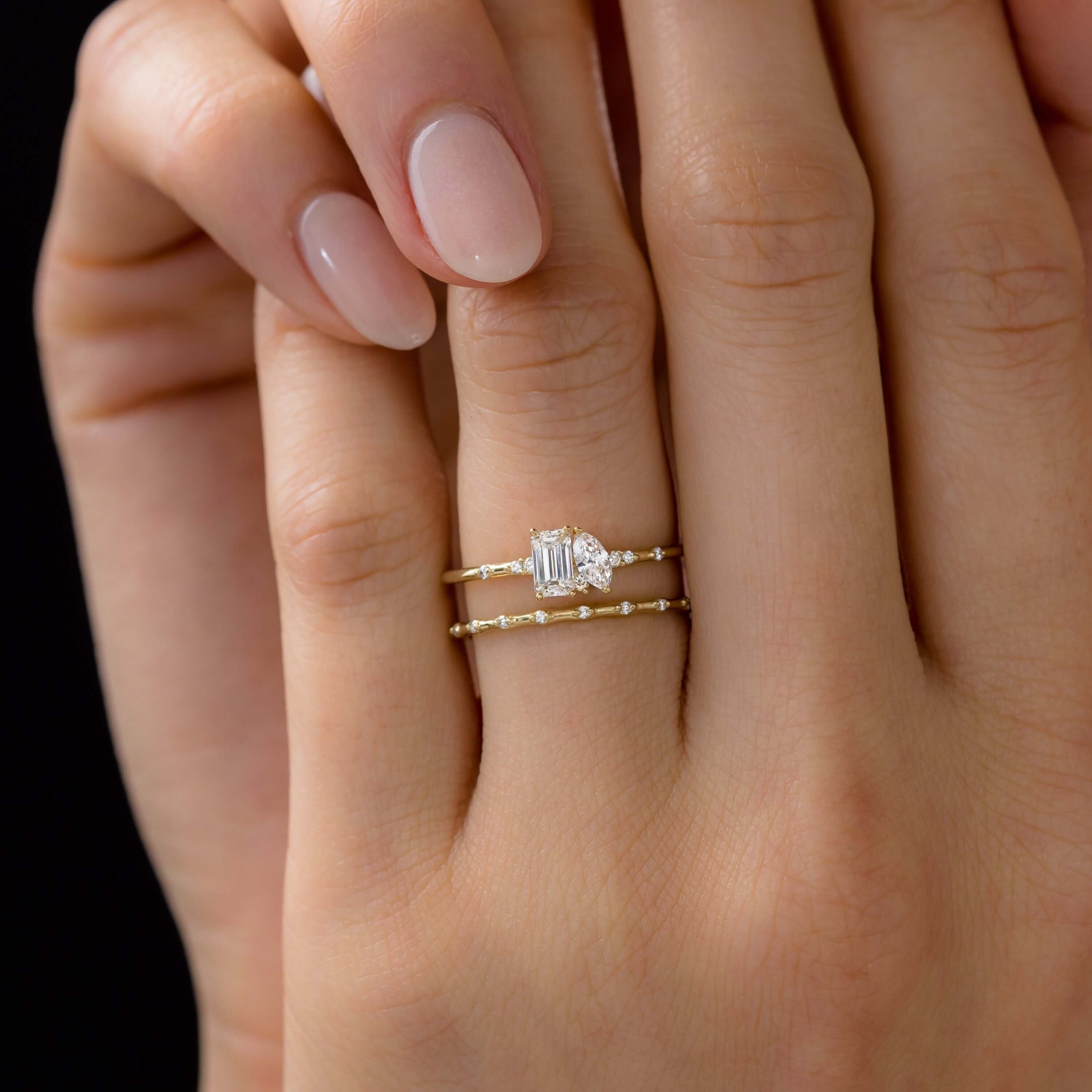 Toi et Moi Stacking Ring with Emerald and Marquise Cut Diamonds ...