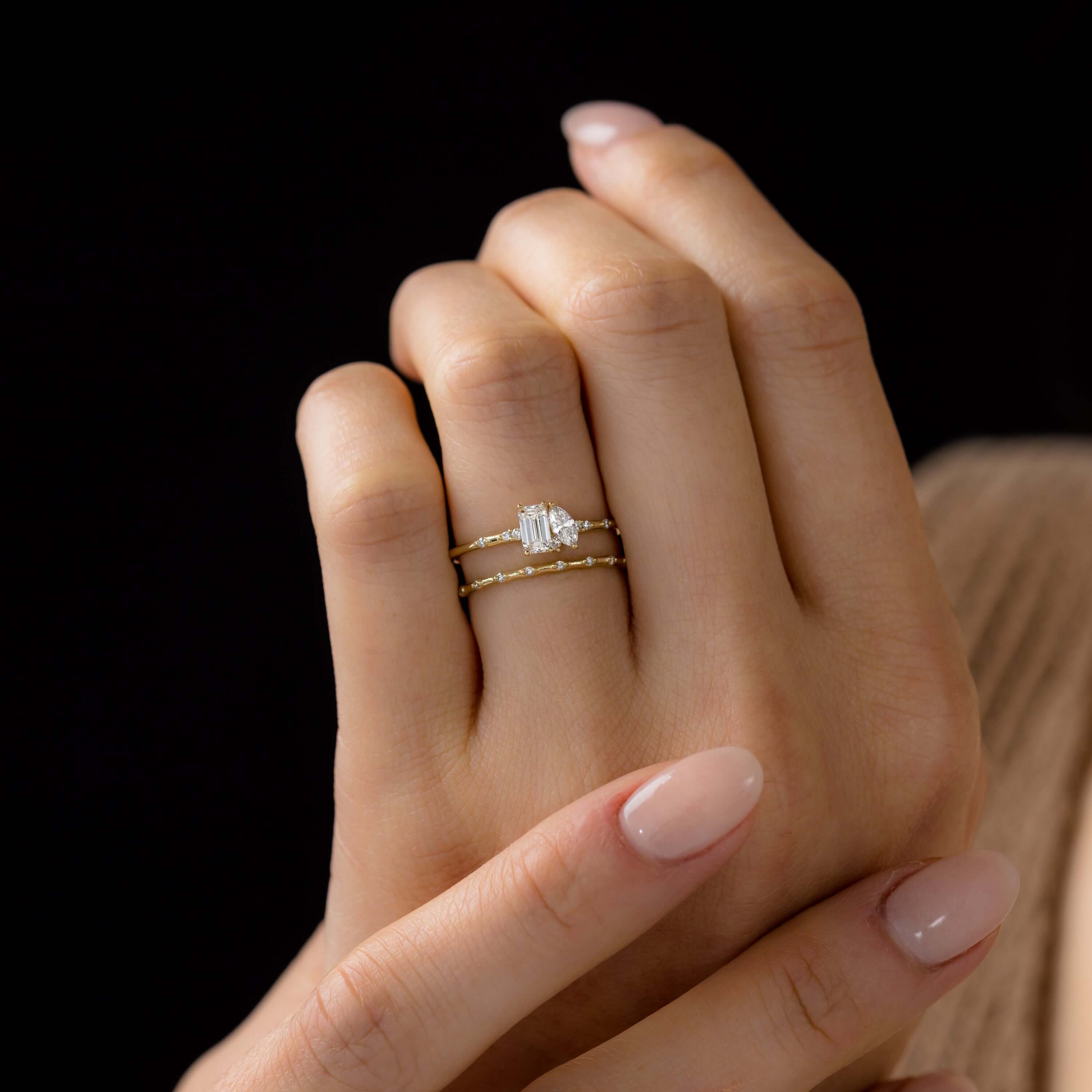 Toi et Moi Stacking Ring with Emerald and Marquise Cut Diamonds ...