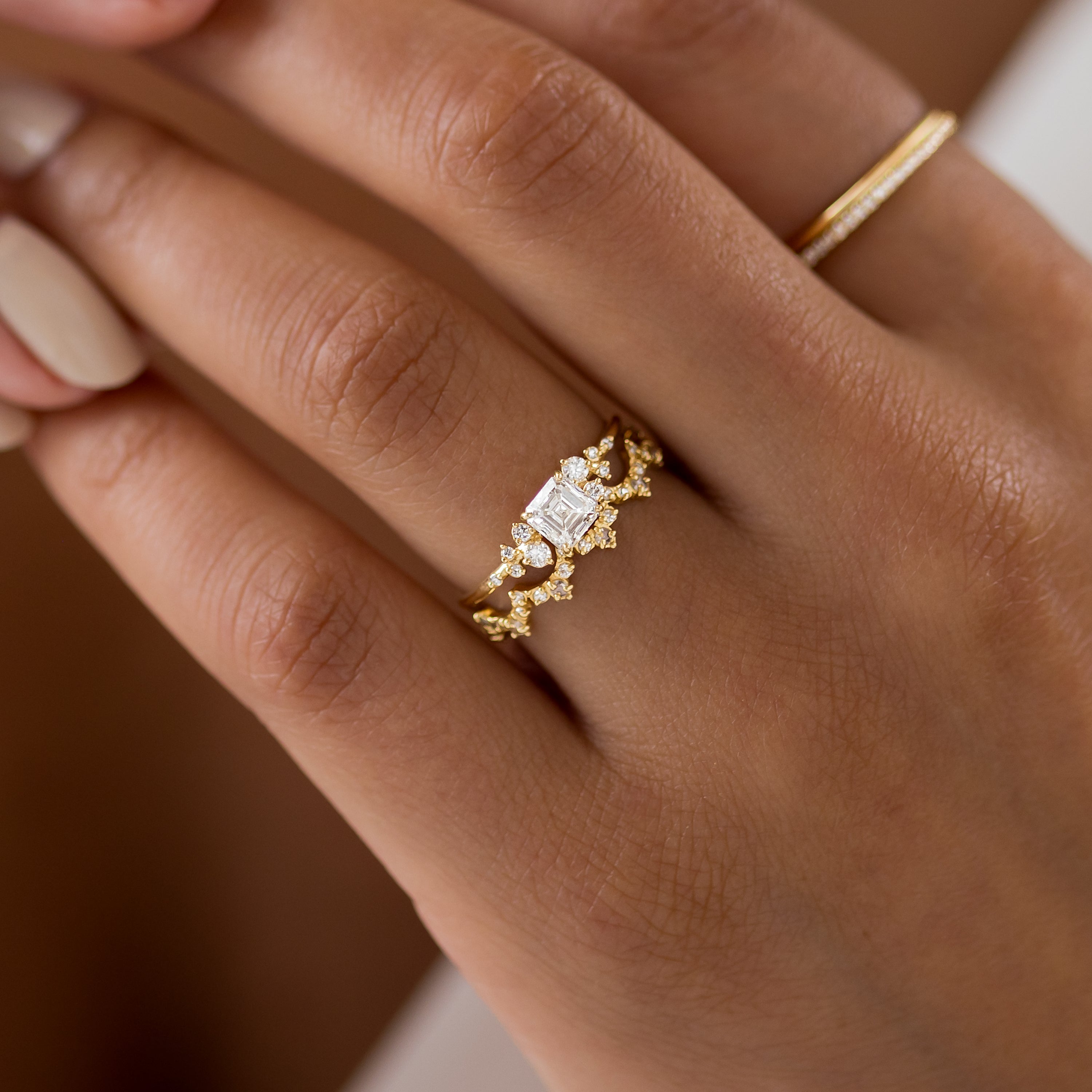 Snowdrift Ring - Asscher Cut Diamond Unique Engagement Ring – Melanie Casey