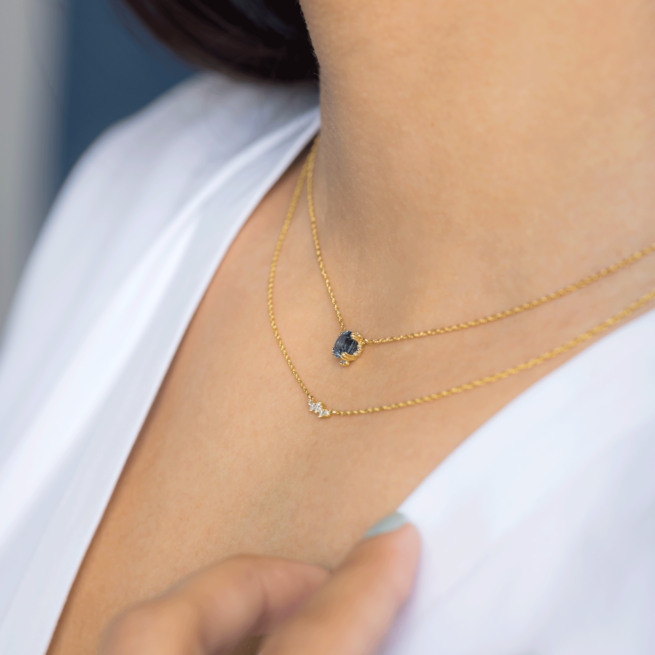 Threaded Necklace with Halo, 0.89ct. Blue Sapphire | Melanie Casey Fine ...