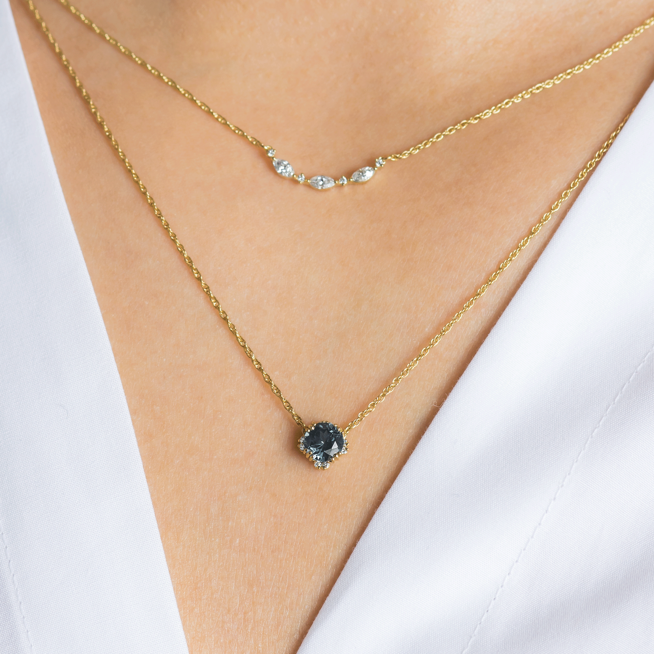 Threaded Necklace with Halo, 0.89ct. Blue Sapphire | Melanie Casey Fine ...