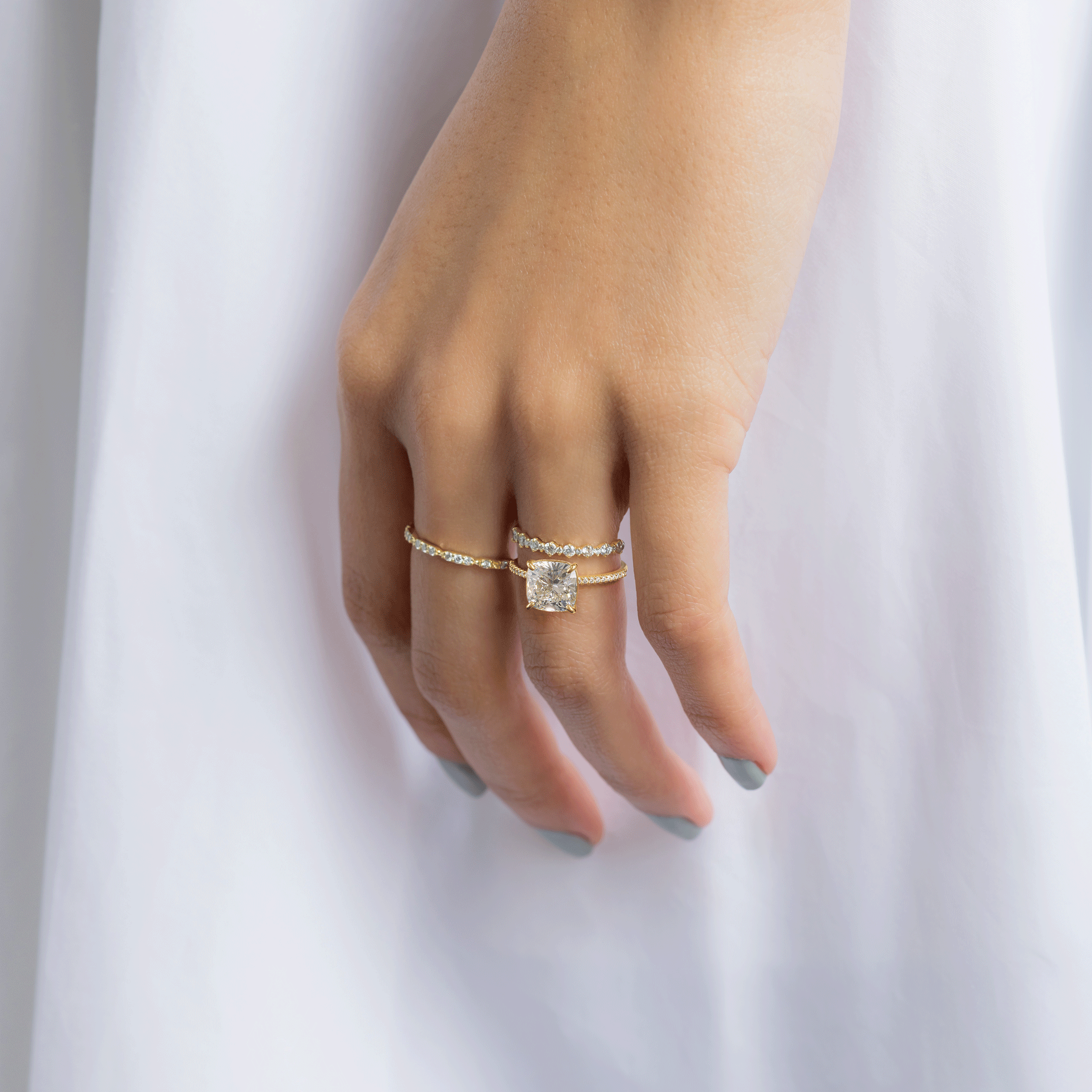 Whisper Ring with Pave Band, Cushion Cut | Handcrafted Engagement Ring | Melanie Casey