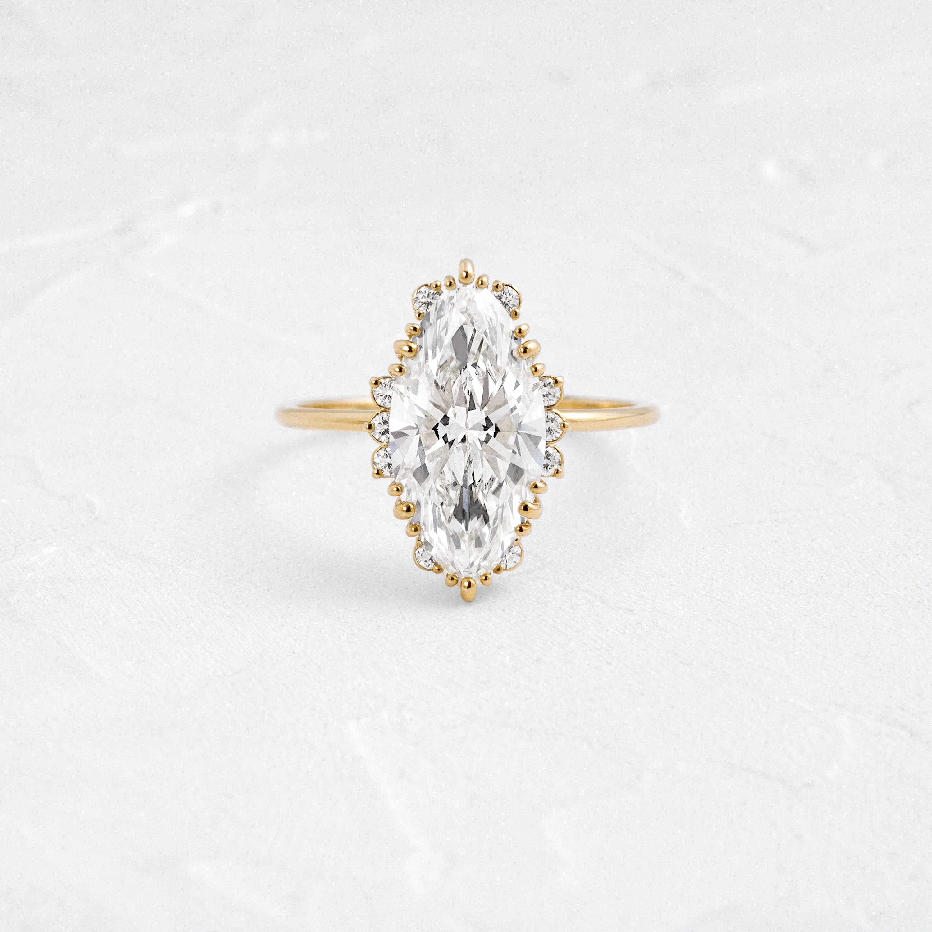 Threaded Ring with Halo, 3.05ct. Lab-Grown Marquise Cut | Melanie Casey ...