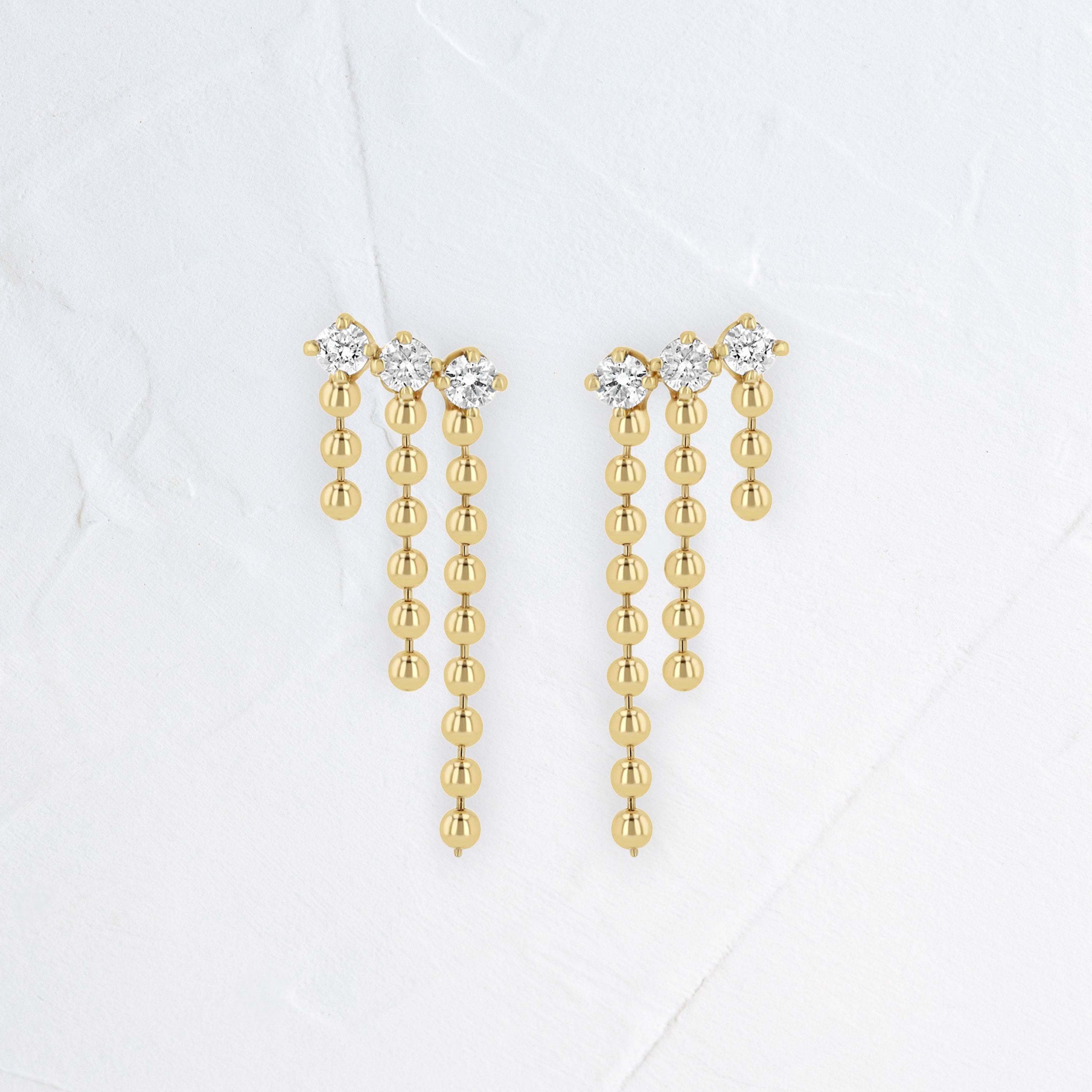 14k Prong Diamond & Bead Chain Waterfall Earrings - In Stock | Zoe ...