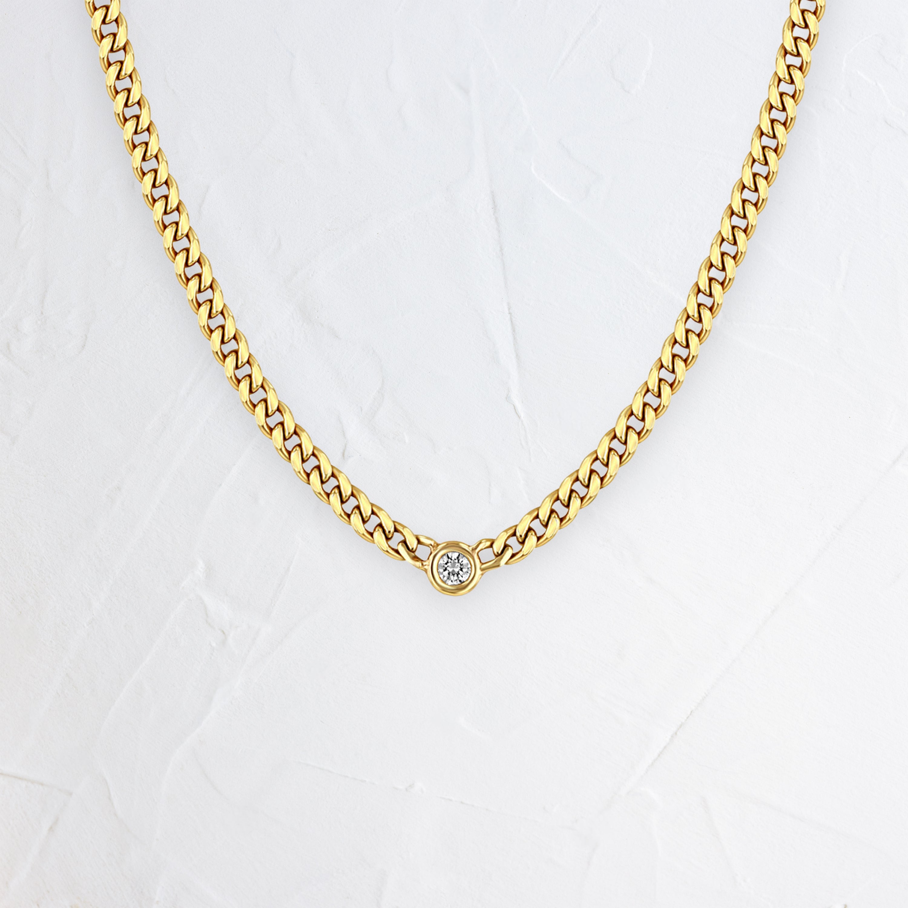 14K Gold Small Curb Chain Necklace with Floating Diamond - In Stock ...