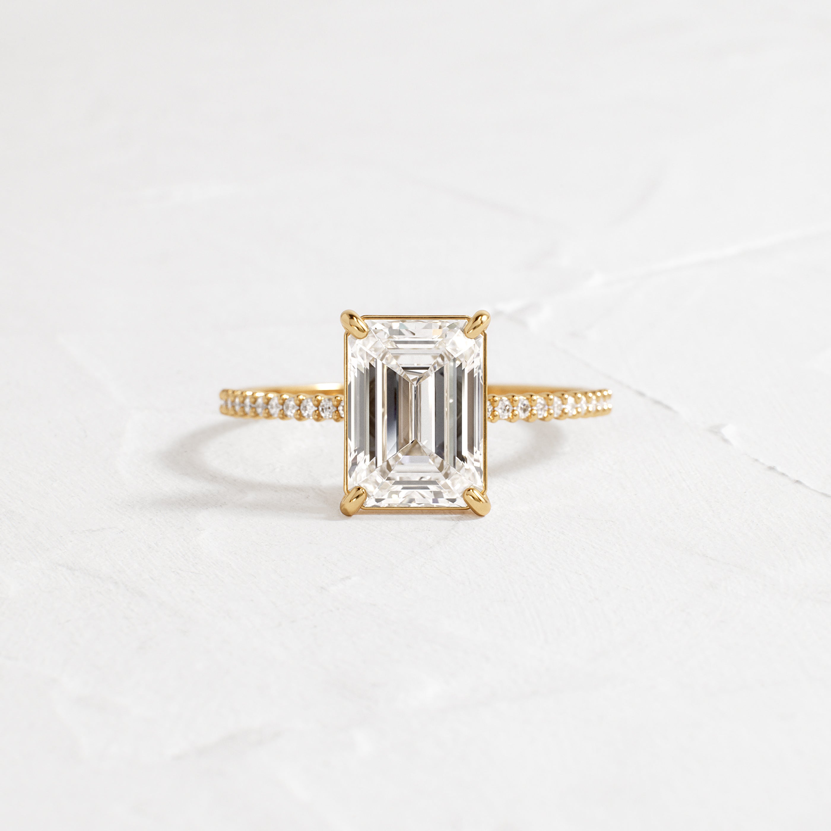 Whisper Ring with Pave Band, Emerald Cut | Melanie Casey
