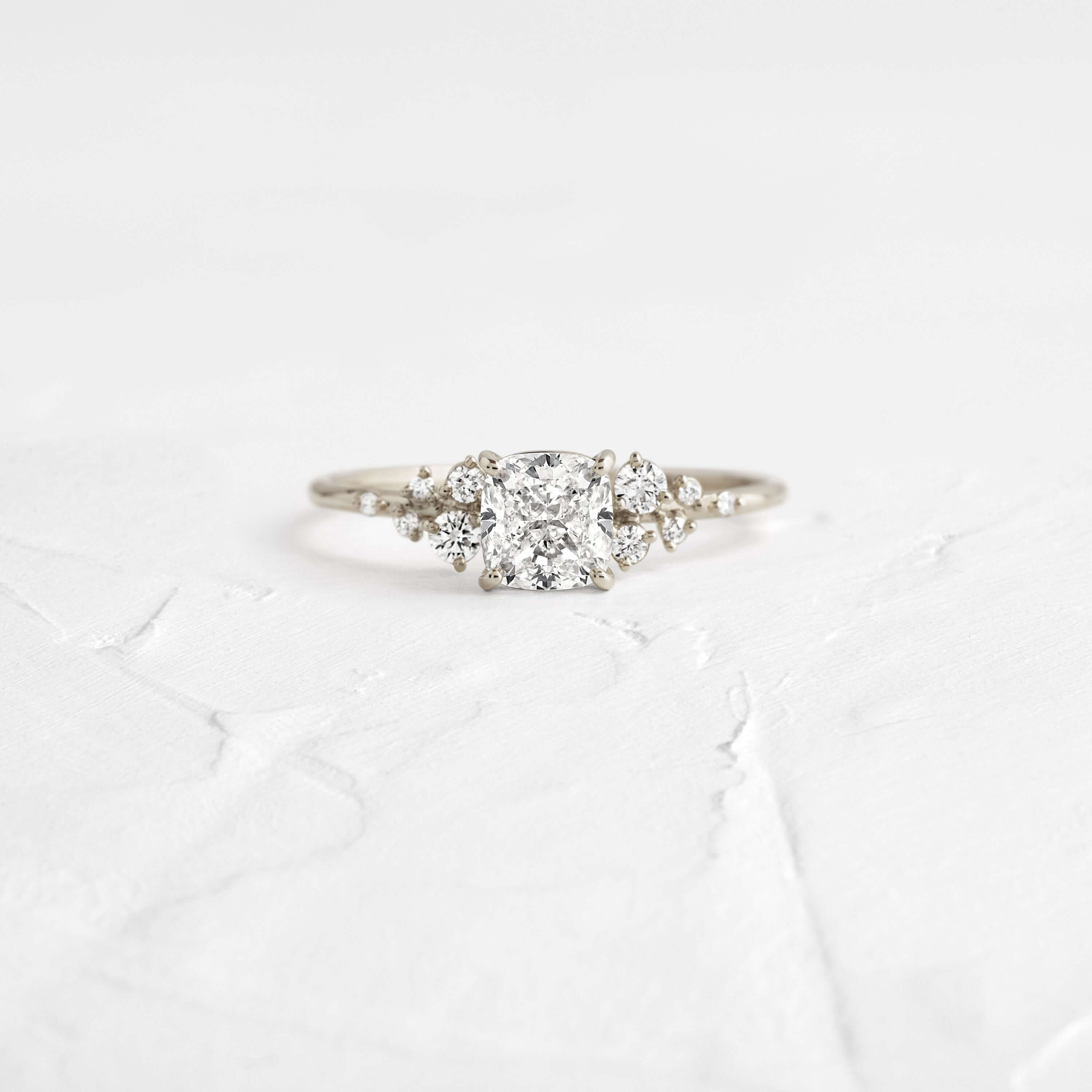 Snowdrift Ring with Custom Cushion Cut Diamond – Melanie Casey