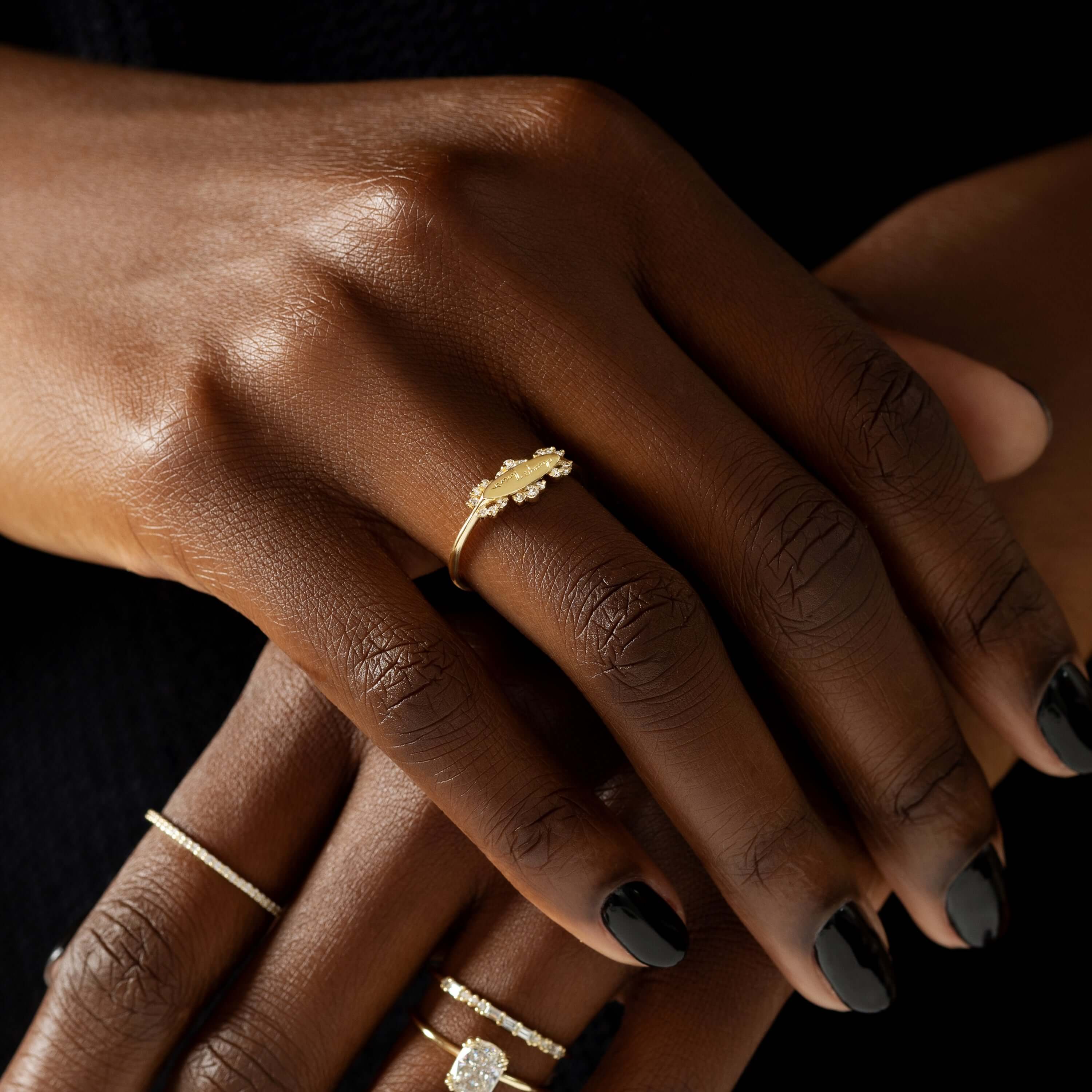 Filigree Signet Ring with Diamonds - Custom Handwriting Engraving by ...