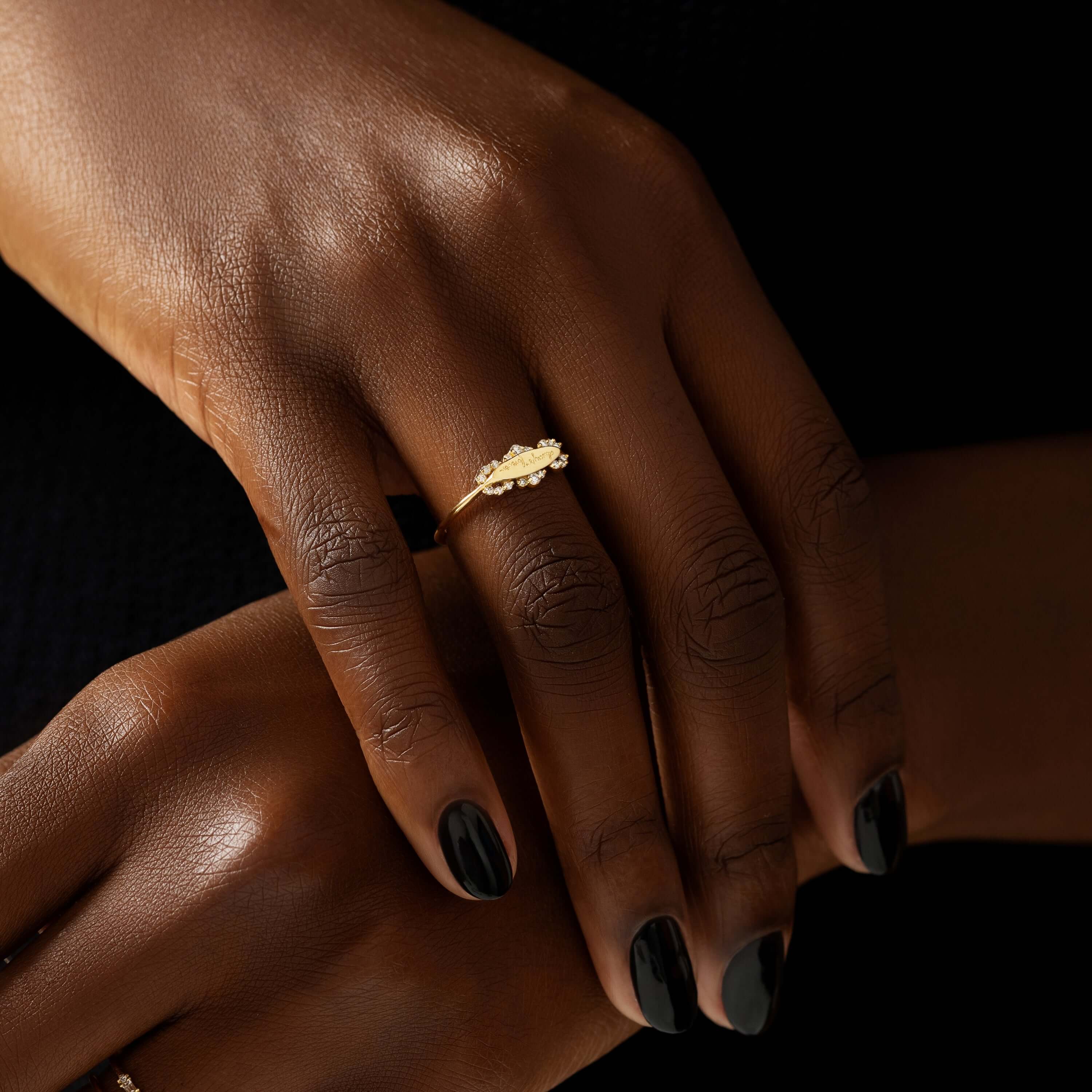 Filigree Signet Ring with Diamonds - Custom Handwriting Engraving by ...
