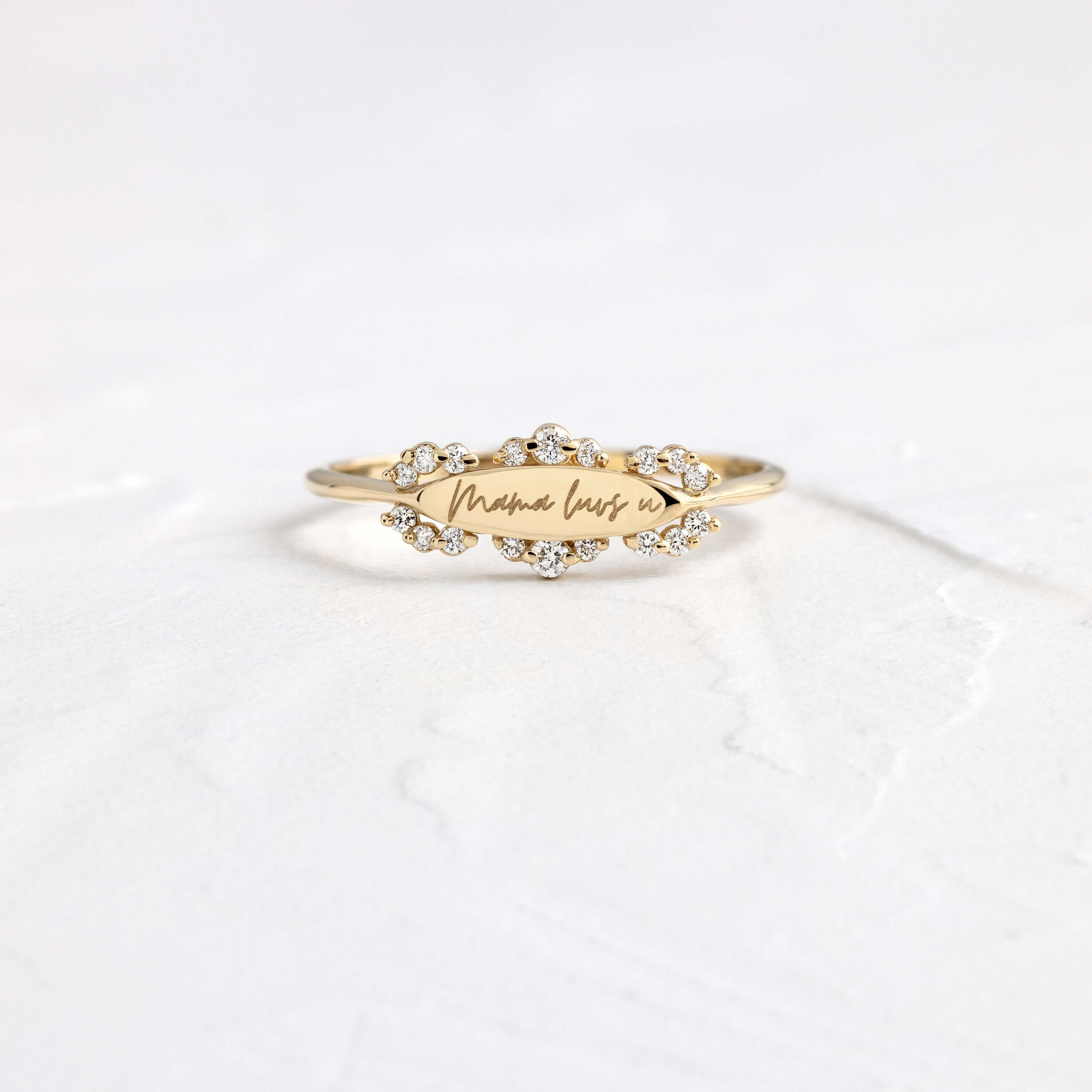 Filigree Signet Ring with Diamonds - Custom Handwriting Engraving by ...