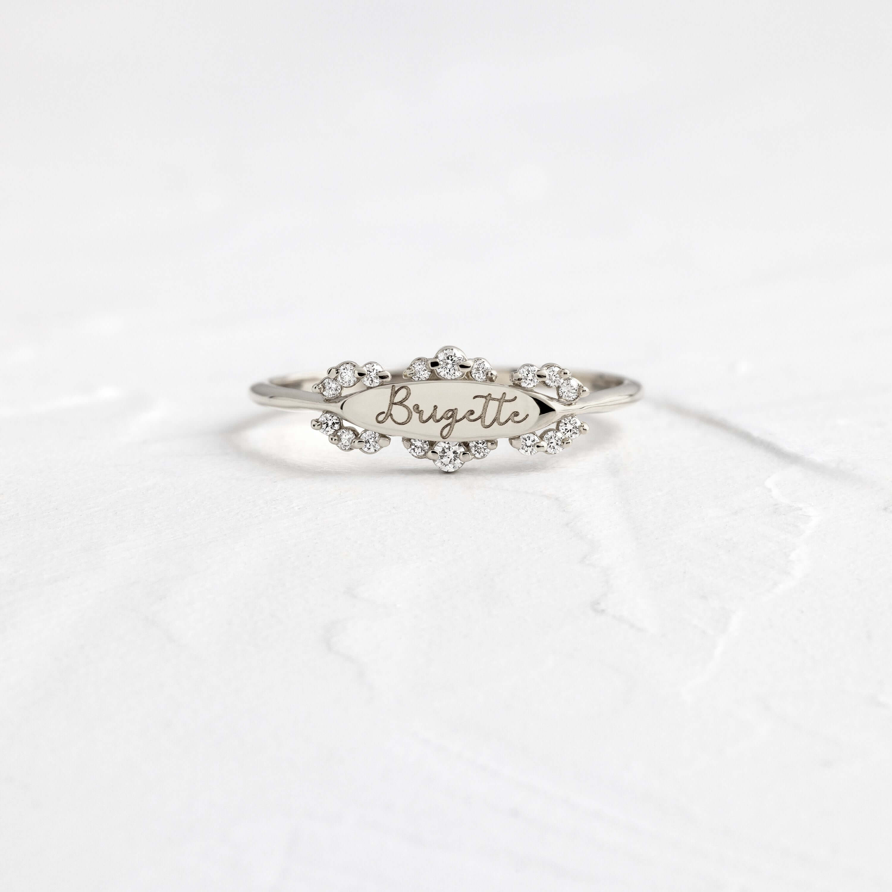 Filigree Signet Ring with Diamonds - Custom Handwriting Engraving by ...