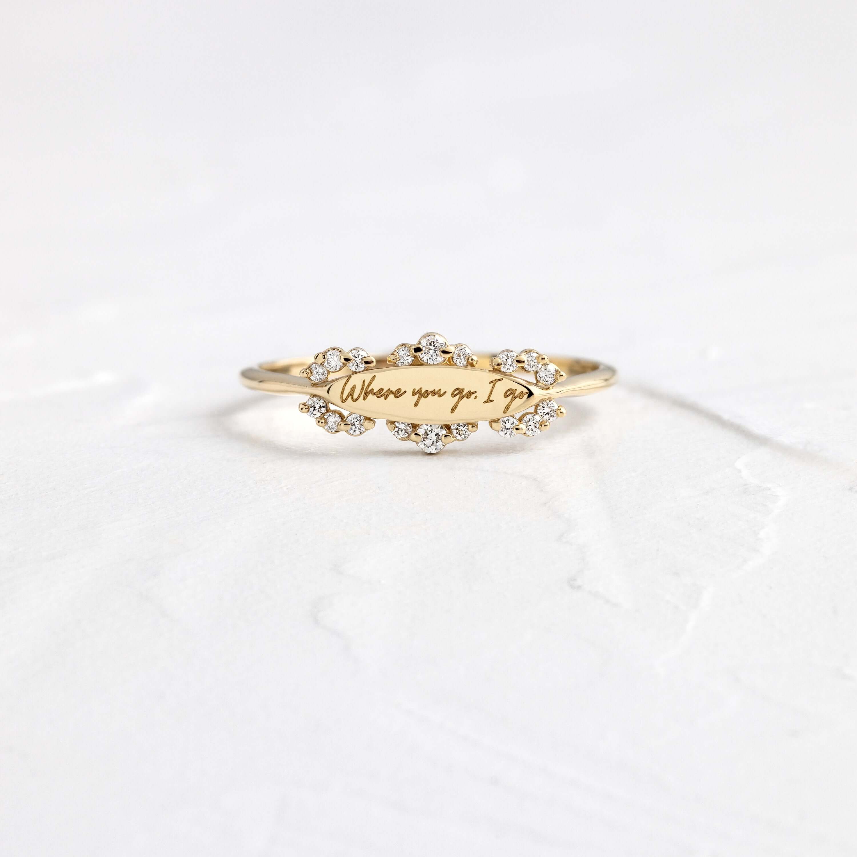 Filigree Signet Ring with Diamonds - Custom Handwriting Engraving by ...